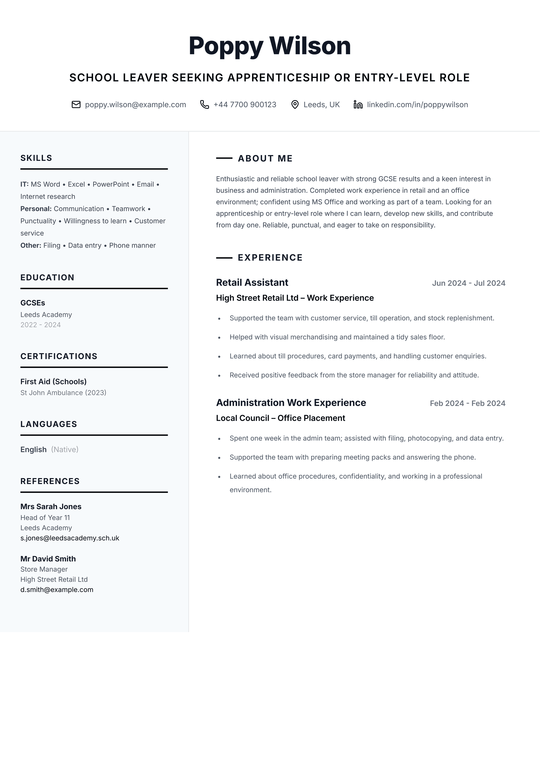 9+ School Leaver CV Templates | Modern CV