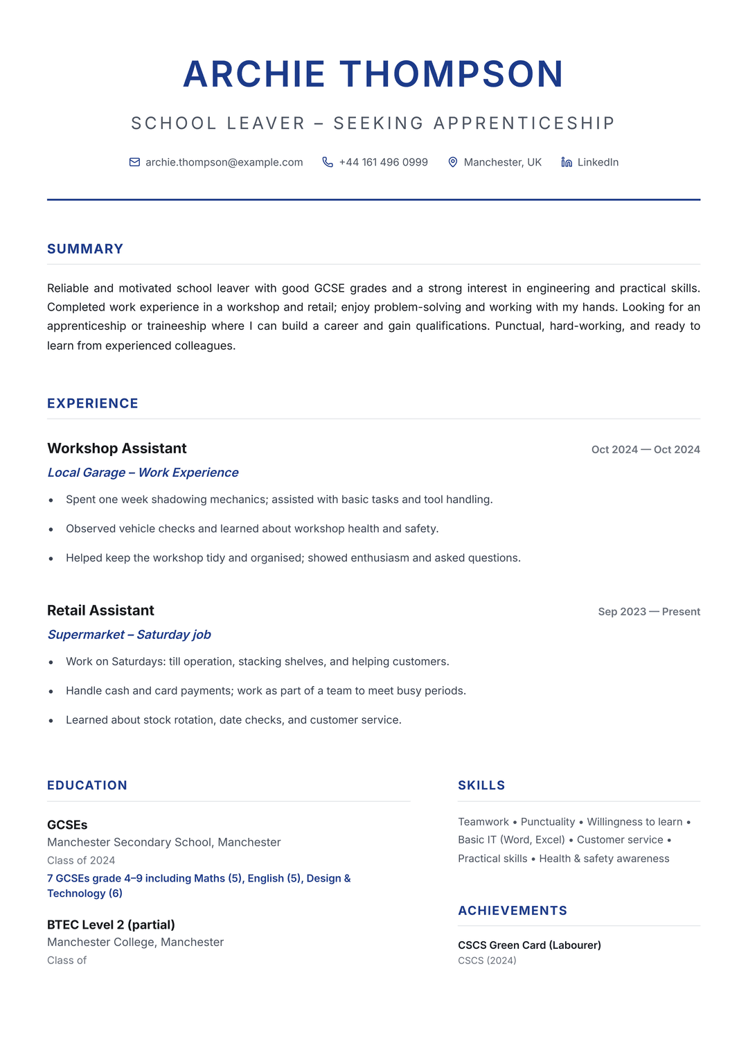 9+ School Leaver CV Templates | Modern CV