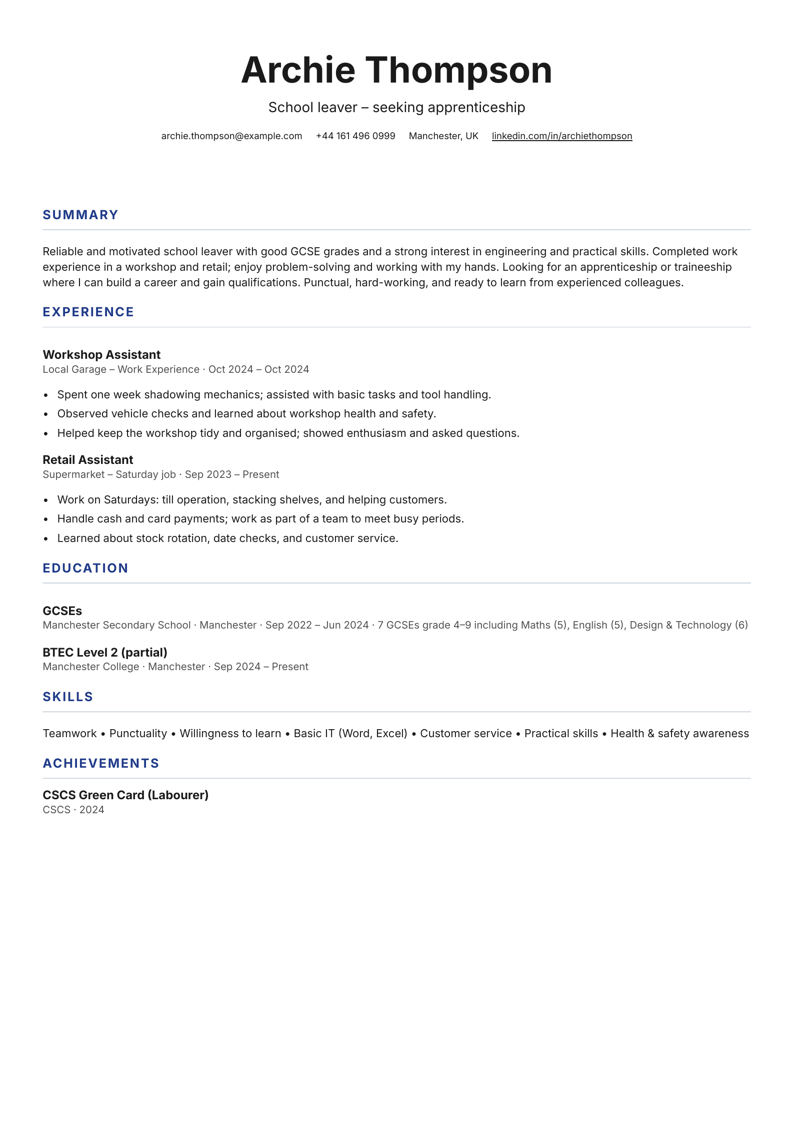 9+ School Leaver CV Templates | Modern CV