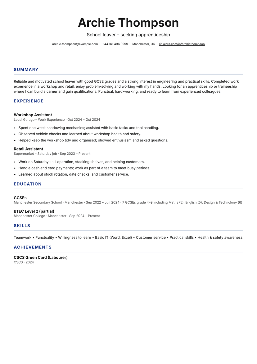 9+ School Leaver CV Templates | Modern CV
