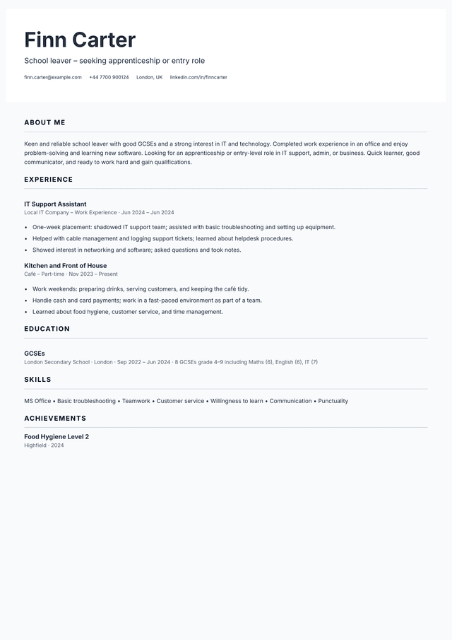 9+ School Leaver CV Templates | Modern CV
