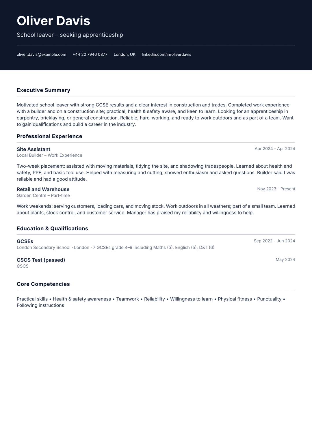 9+ School Leaver CV Templates | Modern CV