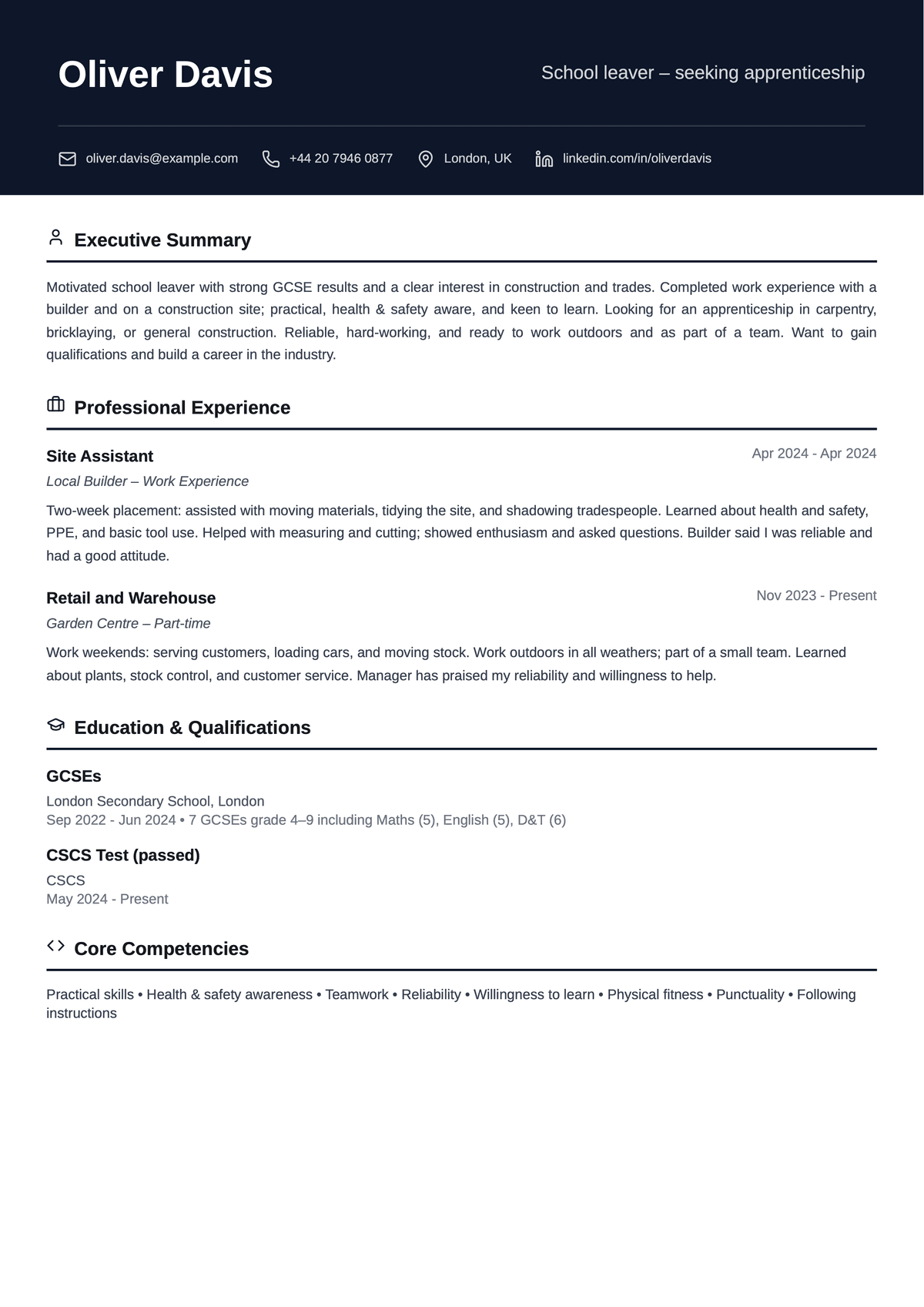 9+ School Leaver CV Templates | Modern CV