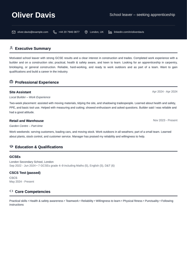 9+ School Leaver CV Templates | Modern CV