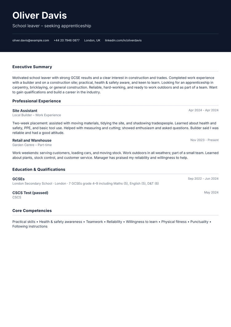 9+ School Leaver CV Templates | Modern CV