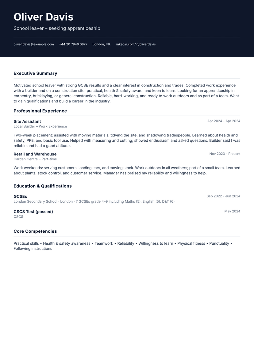 9+ School Leaver CV Templates | Modern CV