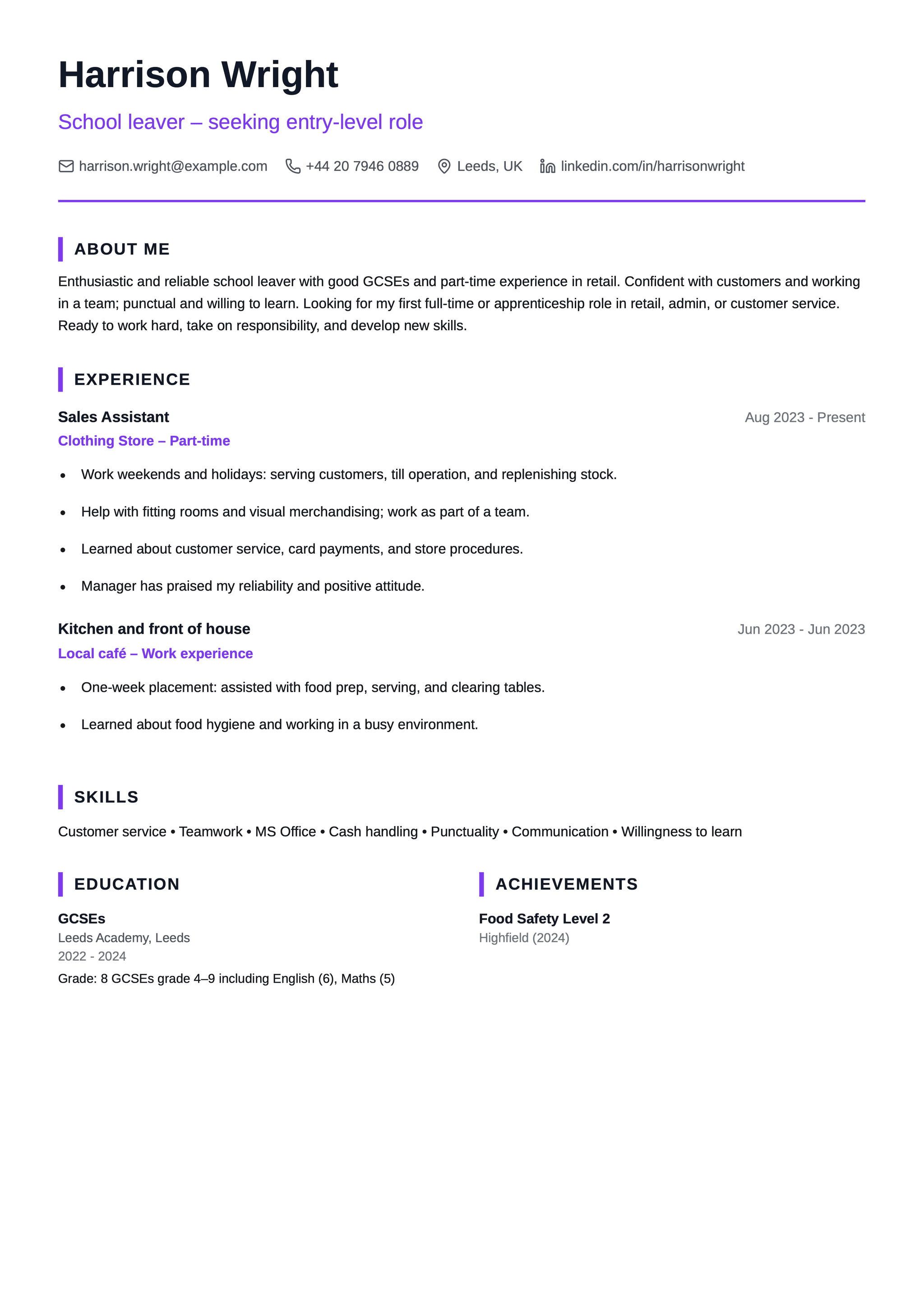 9+ School Leaver CV Templates | Modern CV