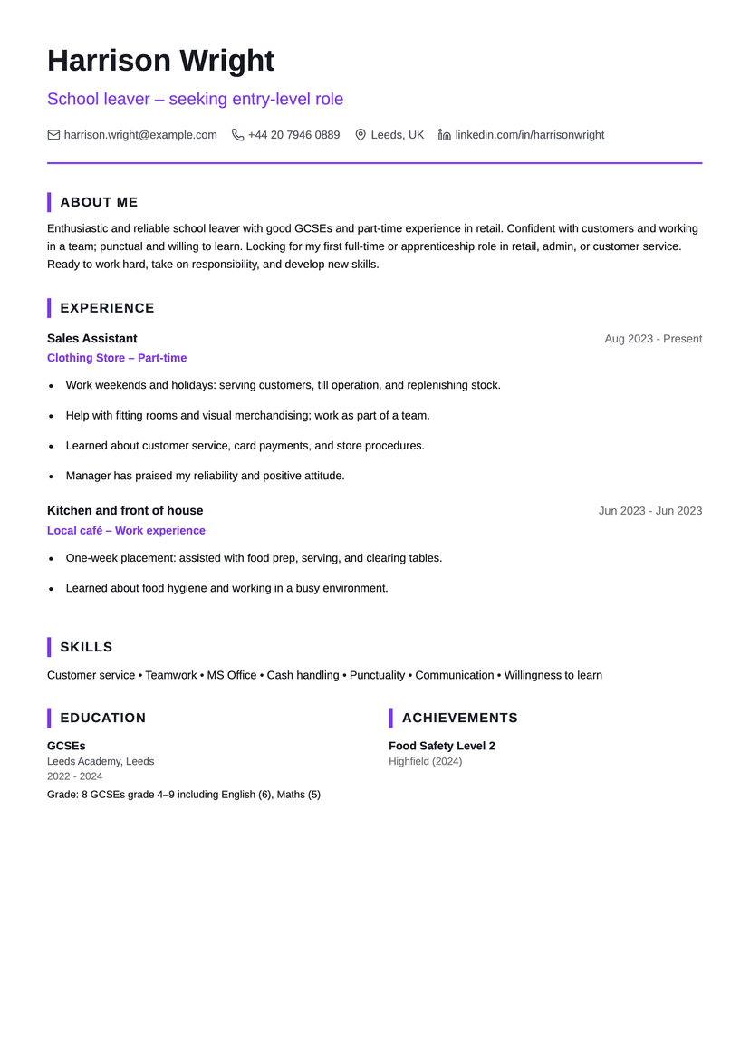 9+ School Leaver CV Templates | Modern CV