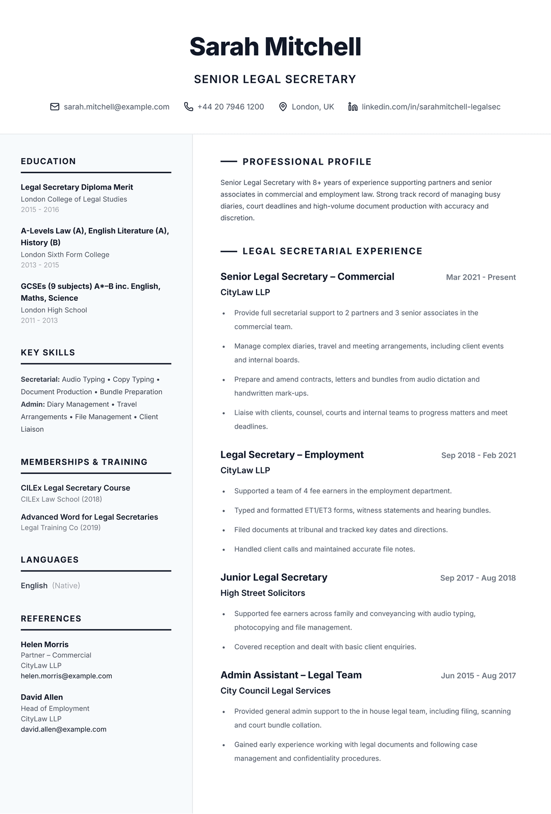 20+ Free Legal Secretary CV Templates | Modern CV