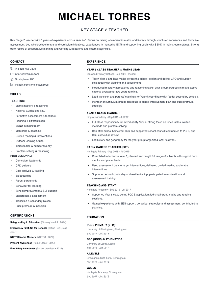 Free Teacher CV Templates | Professional Teacher Resume Templates ...