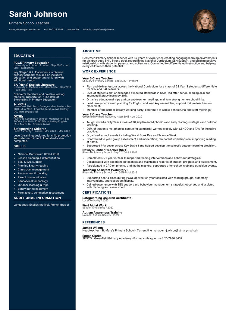 Free Teacher CV Templates | Professional Teacher Resume Templates ...