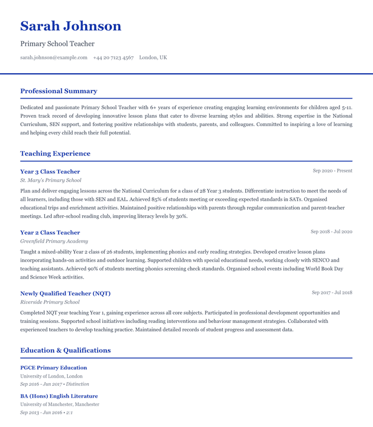 Free Teacher CV Templates | Professional Teacher Resume Templates ...