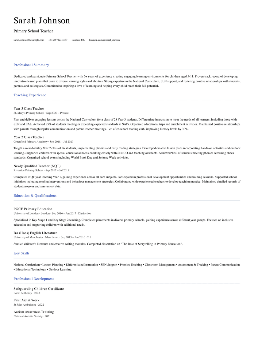 Free Teacher CV Templates | Professional Teacher Resume Templates ...
